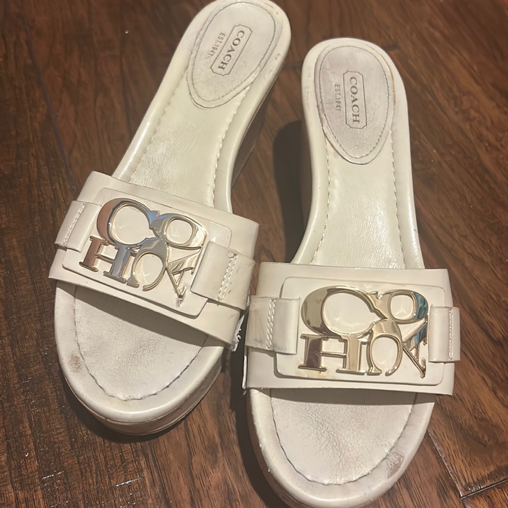 Coach Wedge Heels Shoes In Ivory With Gold 7 1/2 - Gem